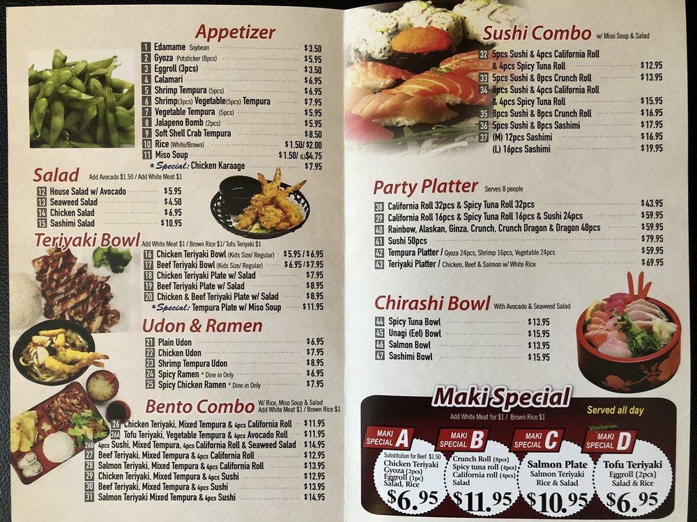 Menu at Maki Yaki restaurant, Pasadena