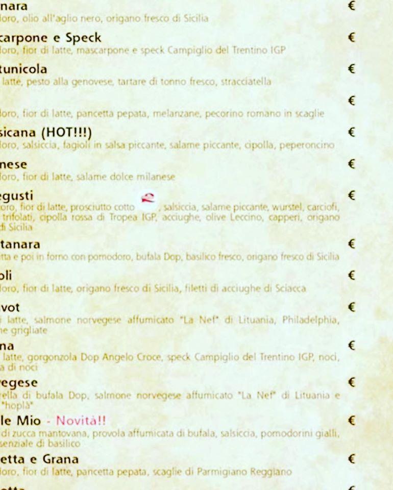 Menu at Mamma Mia Pizzeria e Cucina, Novellara