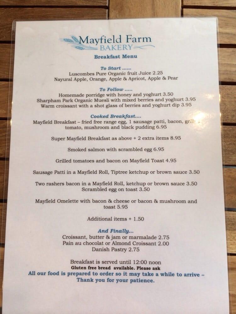 Menu at Mayfield Farm Bakery, Harlow