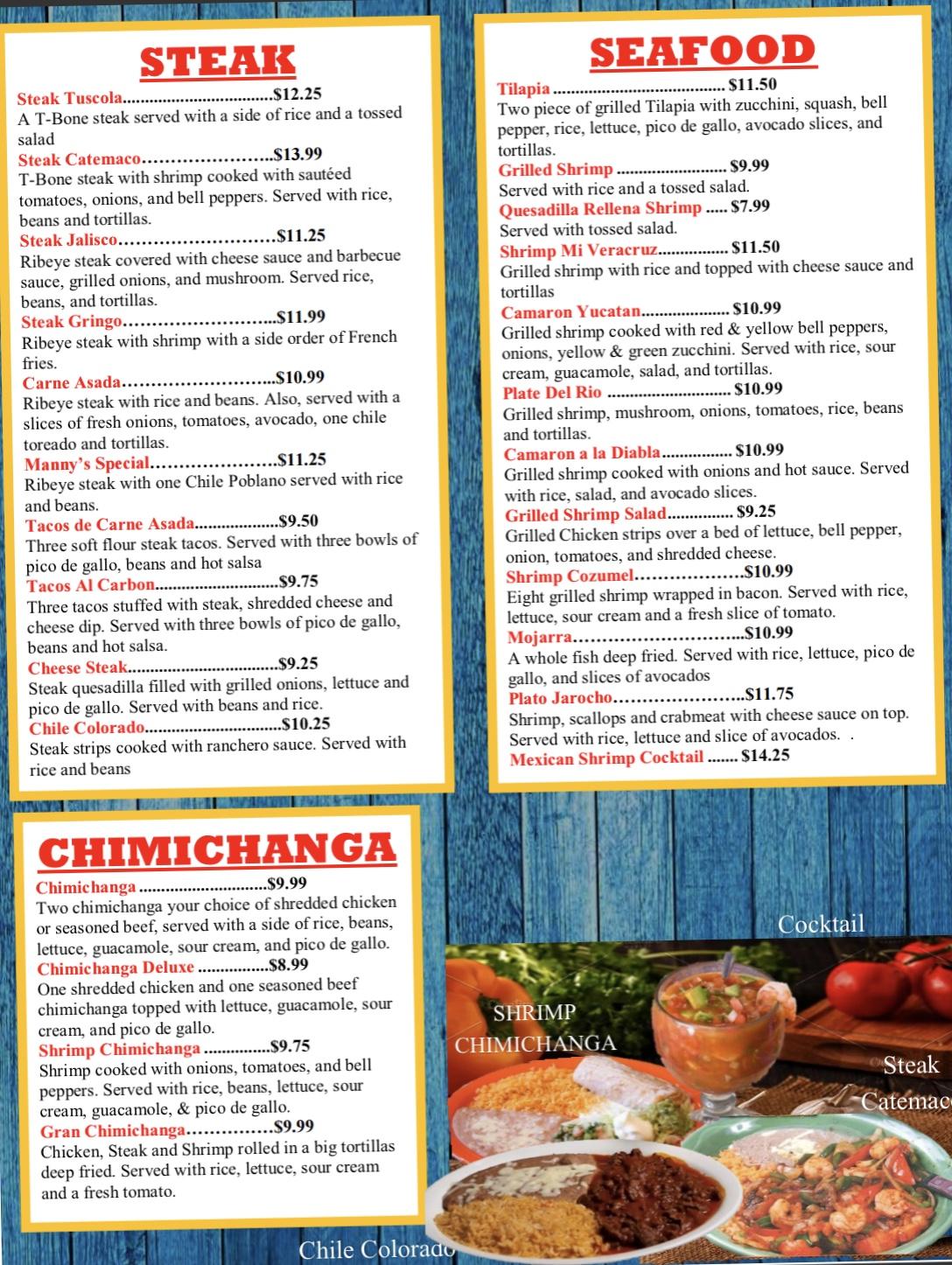 Menu at Mi Veracruz Mexican Grill restaurant, Tuscola