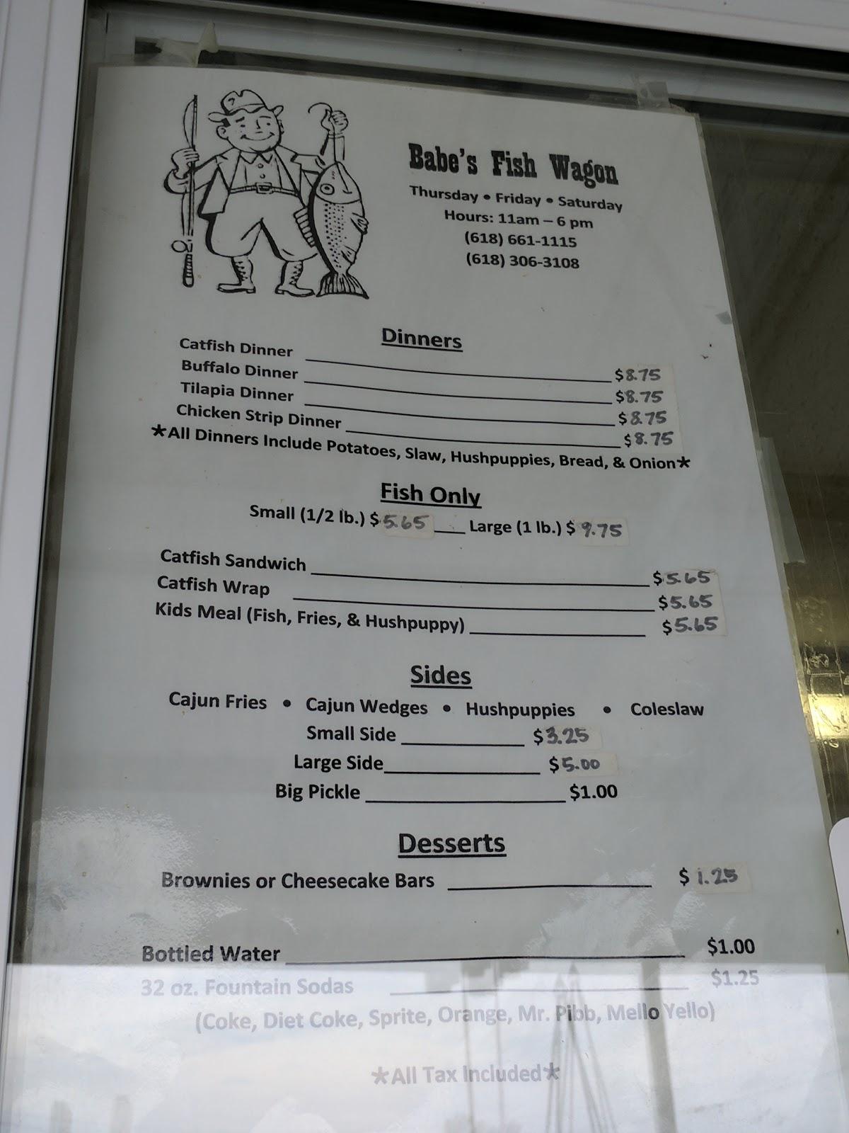 Menu at Babe's Fish Wagon restaurant, East Cape Girardeau, Virginia Dr