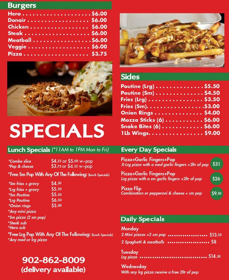 Menu at Big Daddy Pizza pizzeria, New Waterford