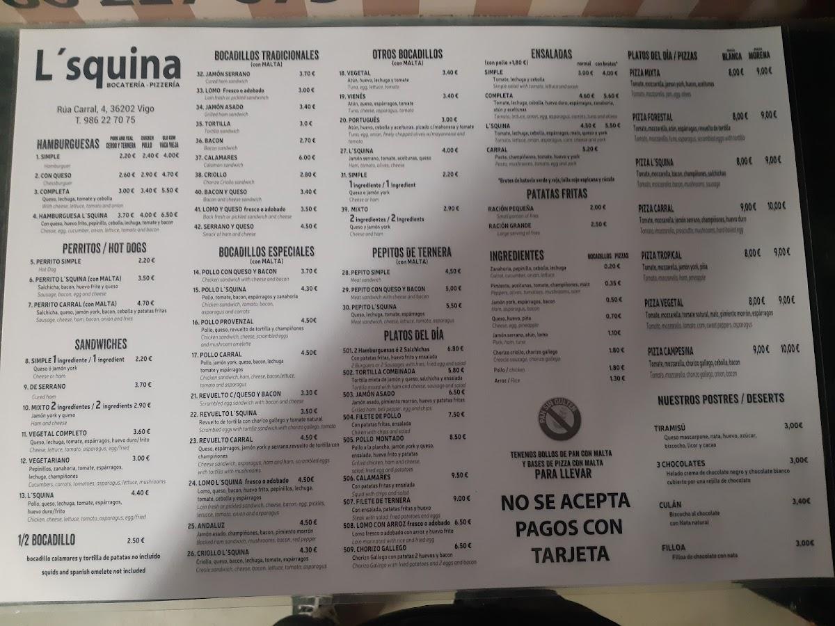 Carta de comida rápida Bocatería L´squina, Vigo
