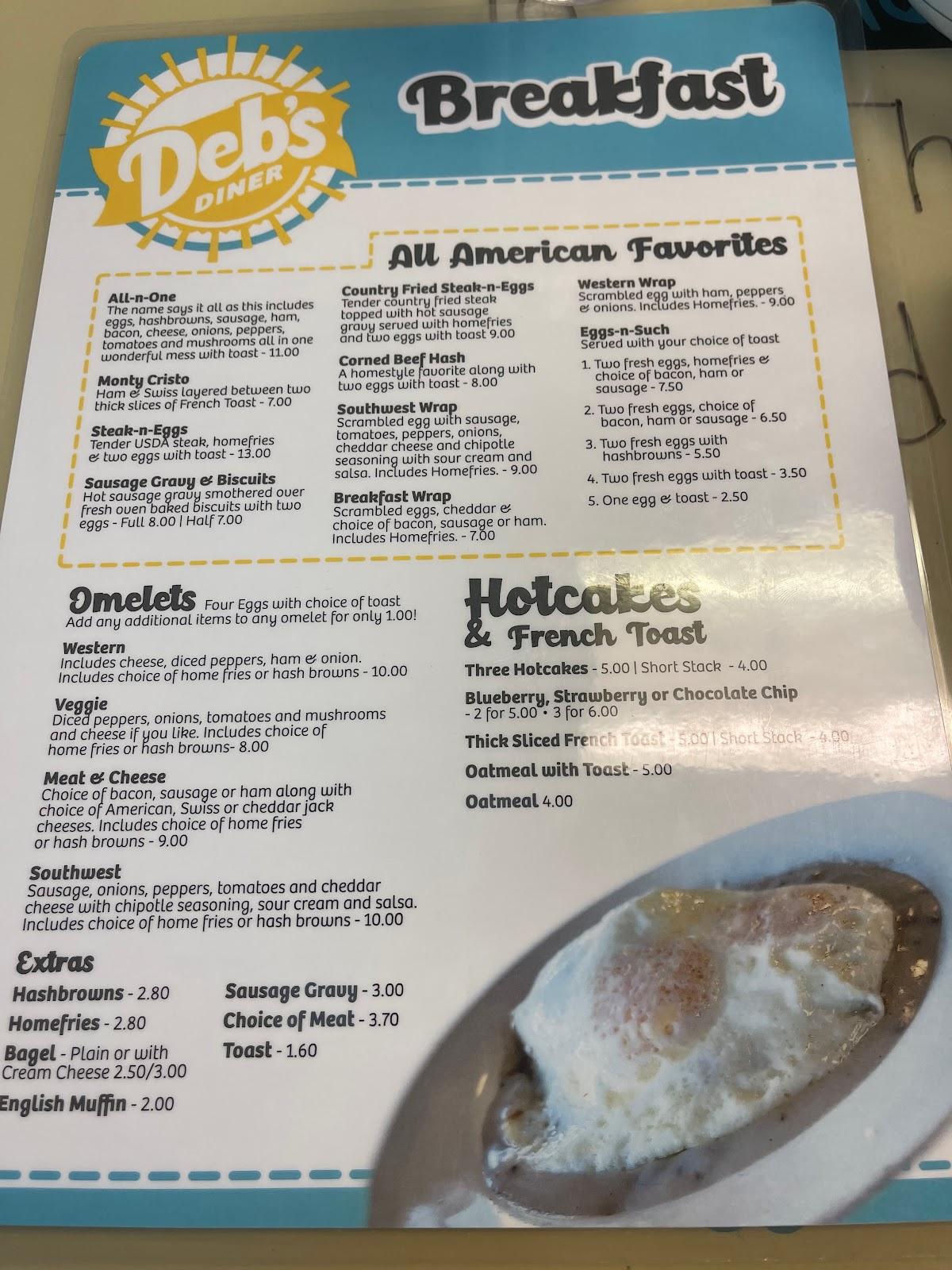 Menu at Deb's Diner restaurant, Ashtabula