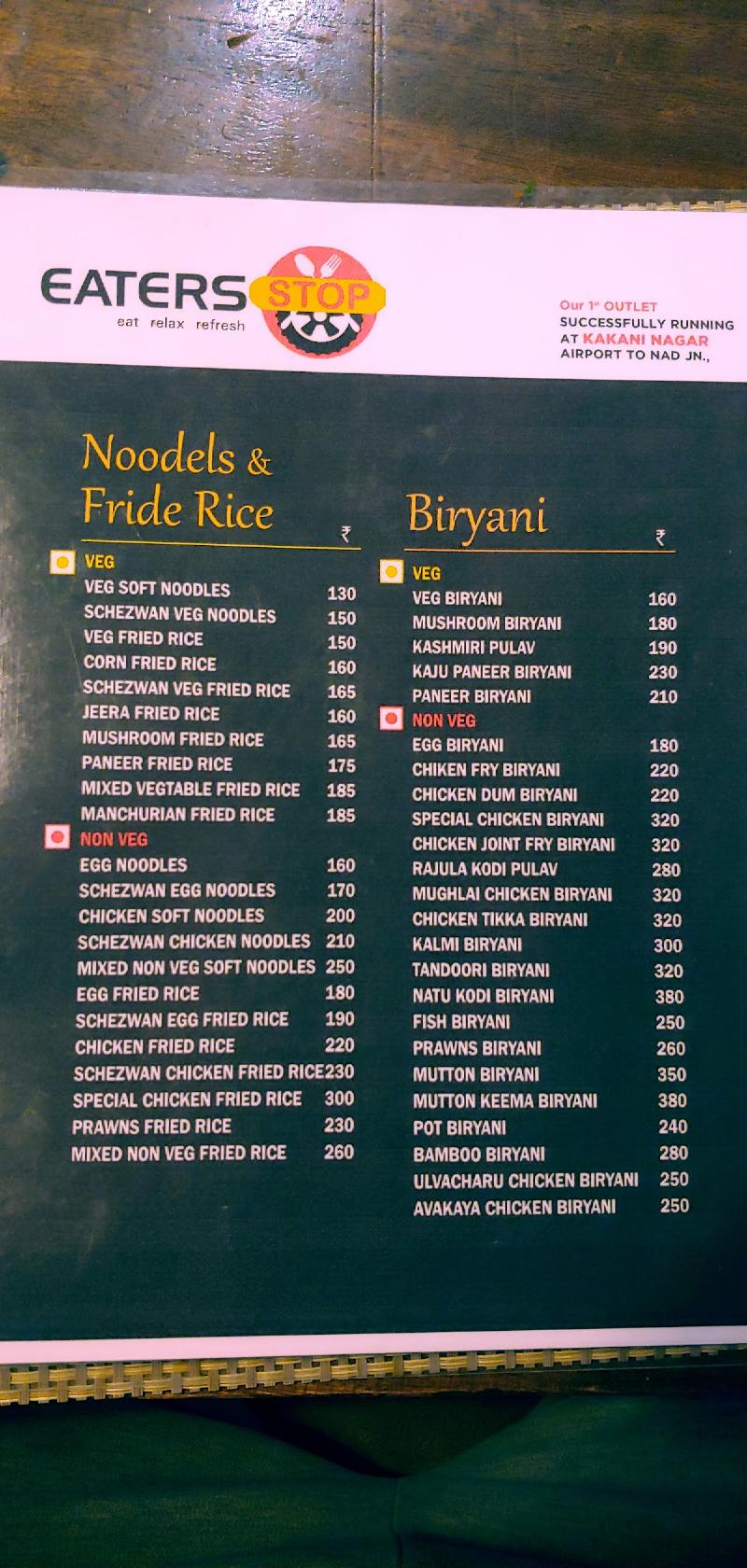 Menu at Eaters Stop Restaurant 4th Town, Visakhapatnam, After Port Stadium
