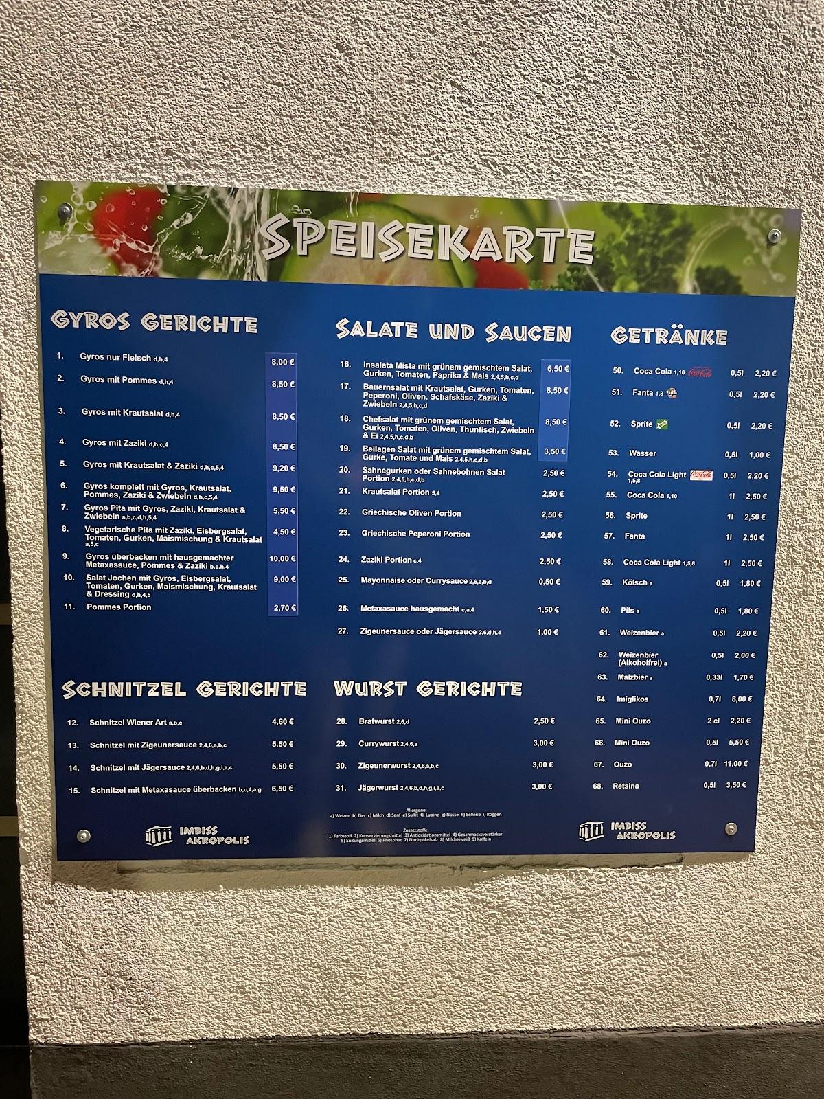 Speisekarte von Imbiss Akropolis restaurant, Bergisch Gladbach