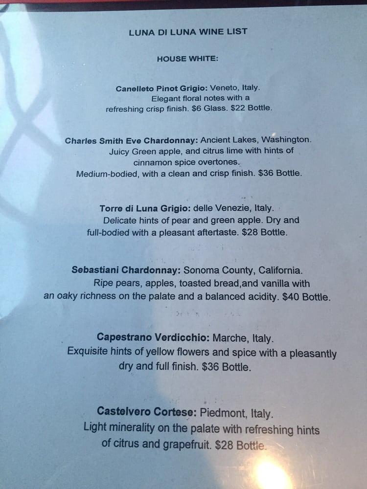 Menu at Luna Di Luna restaurant, Bloomington