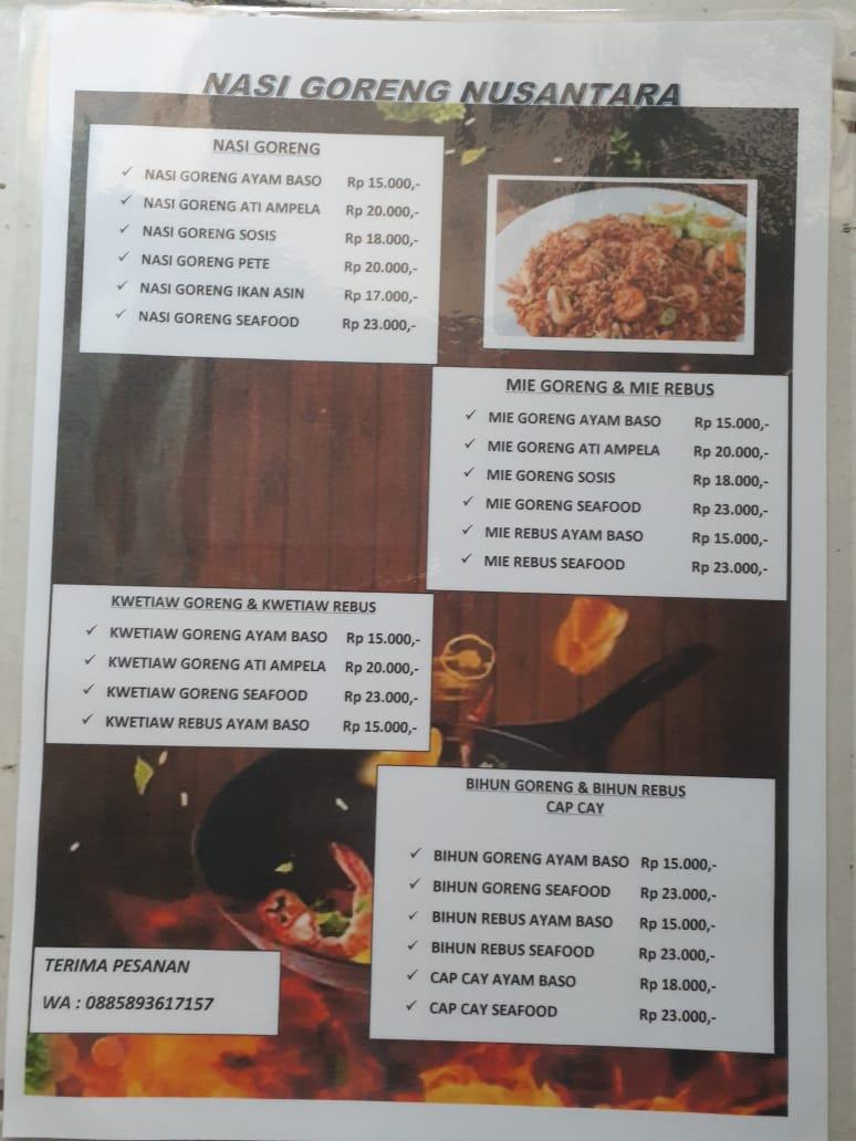 Menu at Nasi Goreng Nusantara restaurant, West Jakarta