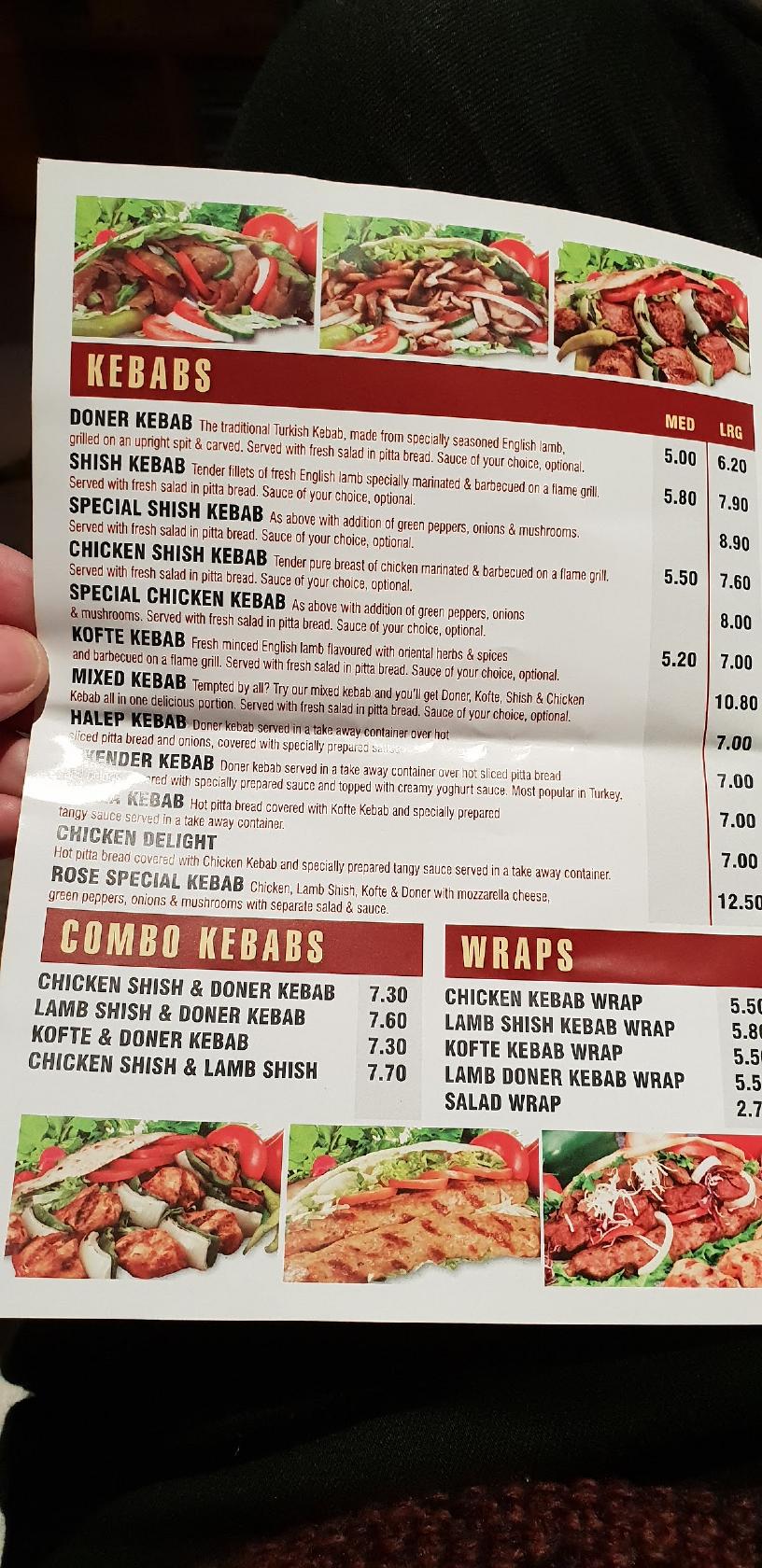 Menu at Rose Kebab House & Pizza Place restaurant, Frinton and Walton