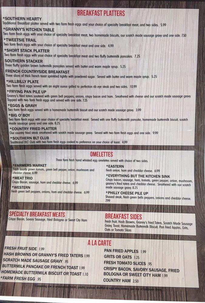 Menu at The Southern Restaurant, Elizabethton, 408 E Elk Ave