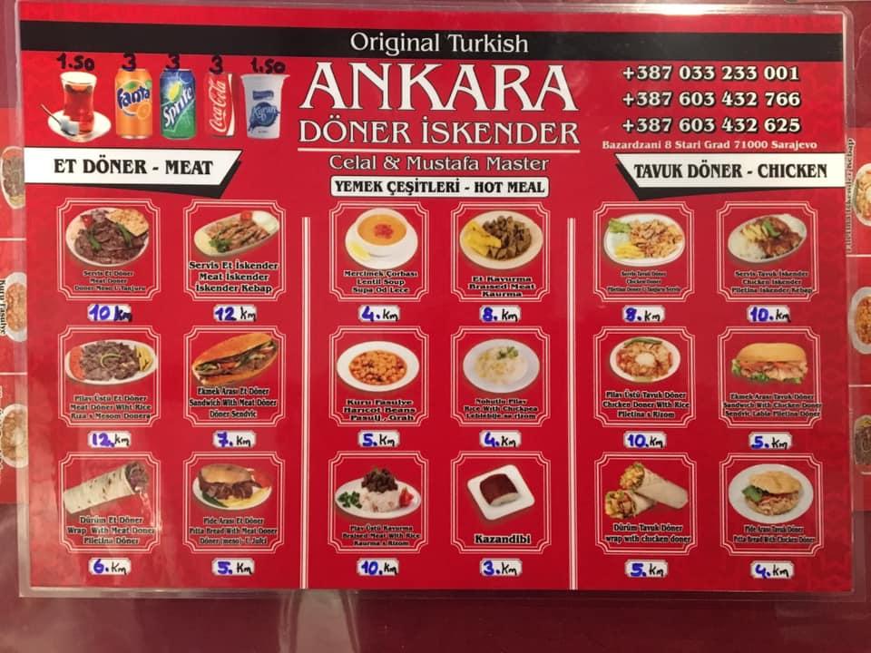 Menu au Ankara Doner - Iskender restaurant, Sarajevo
