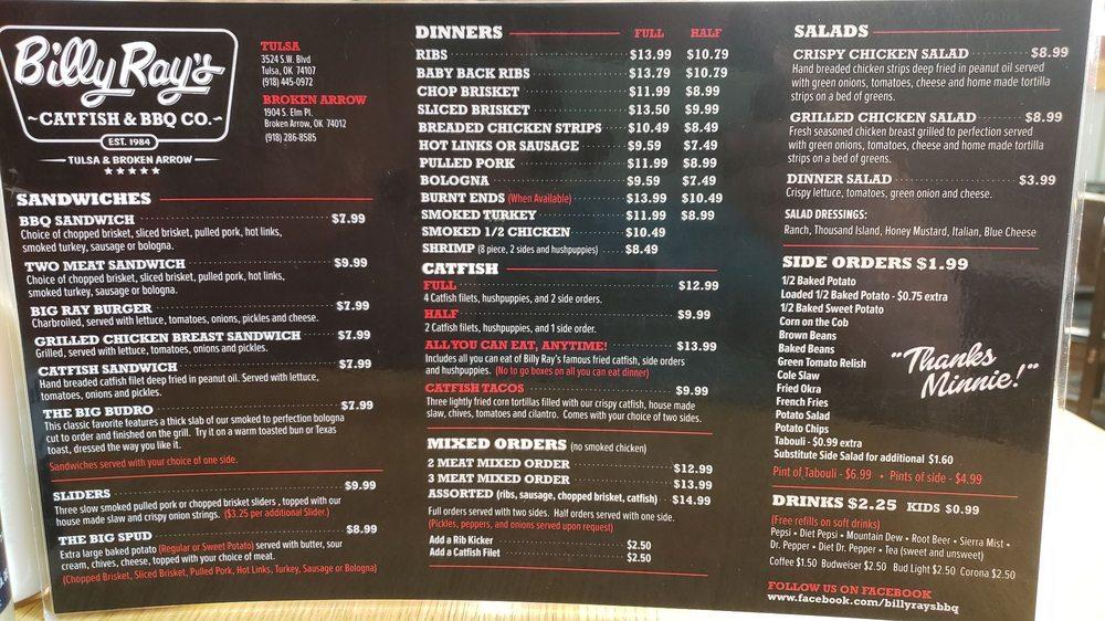 Menu at Billy Ray's Catfish & BBQ - Broken Arrow, Broken Arrow