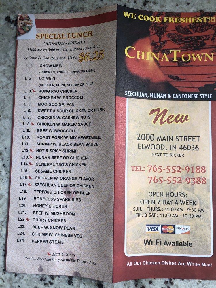 Menu at China Town restaurant, Elwood