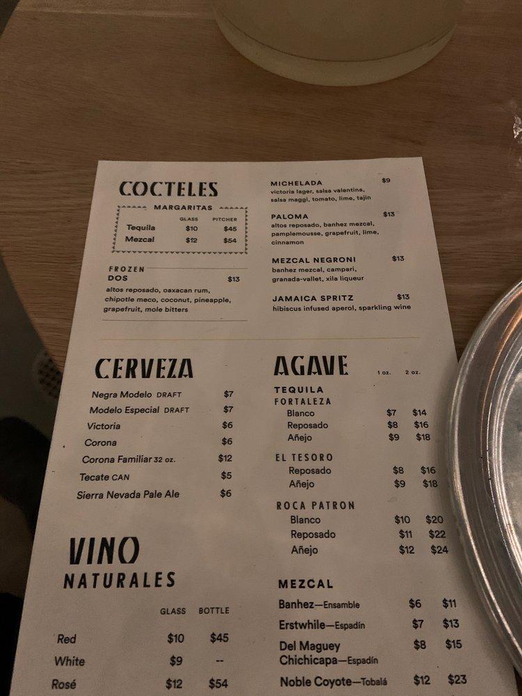 Menu at El Techo pub & bar, Philadelphia