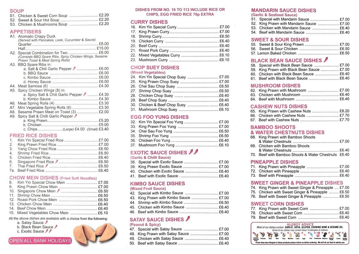 Menu at Kim Yin Brookfield Chippy. fast food, Preston, 1 Langcliffe Rd
