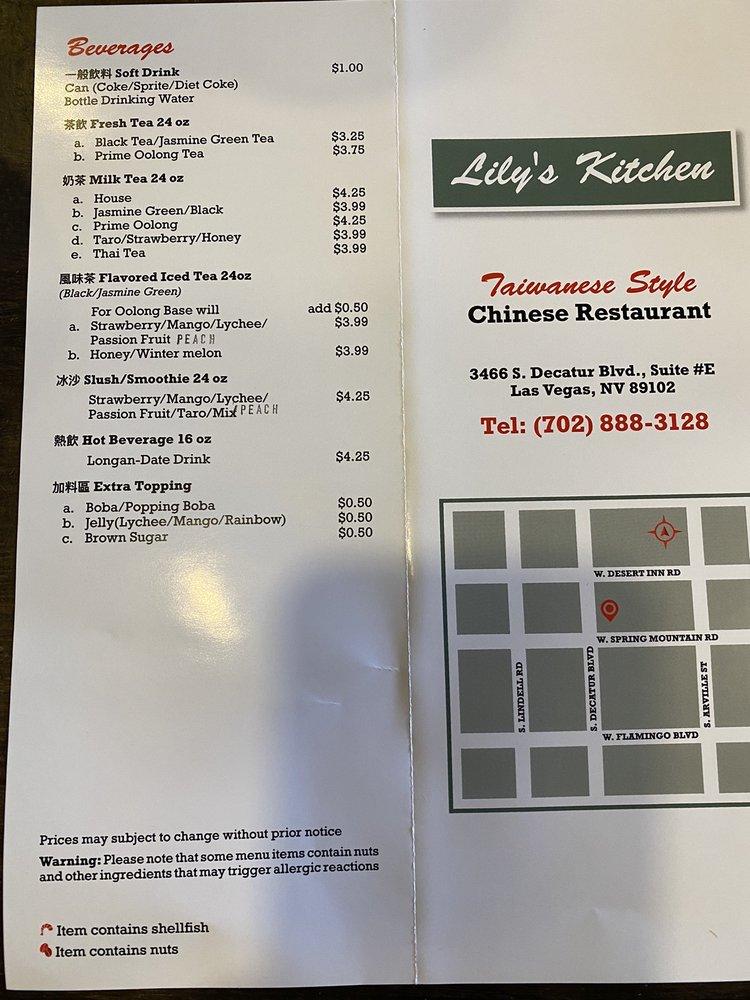 Menu at Lily's Kitchen restaurant, Las Vegas