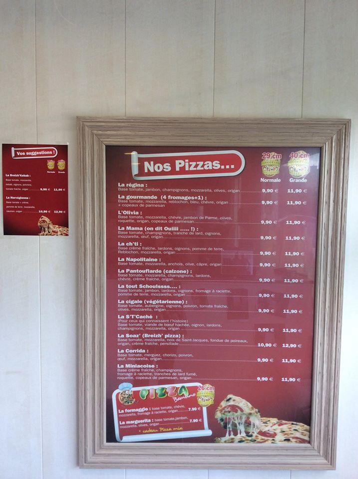 Menu at Pizza Mia restaurant, Miniac-Morvan
