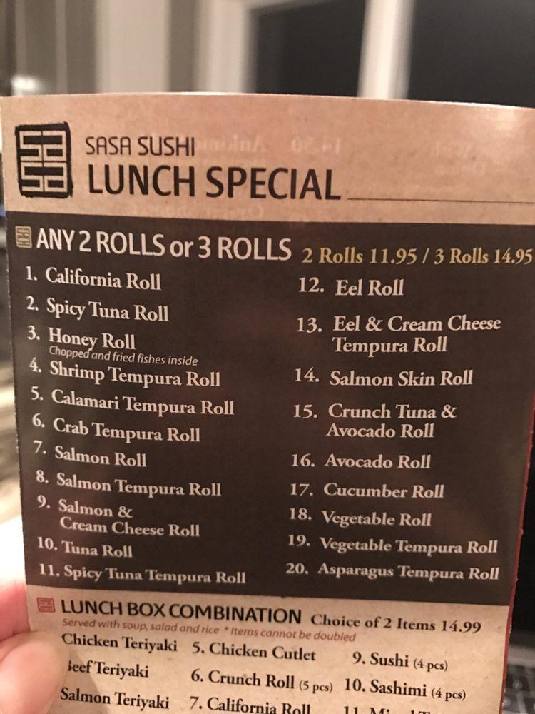Menu at Sa Sa Sushi restaurant, Dallas