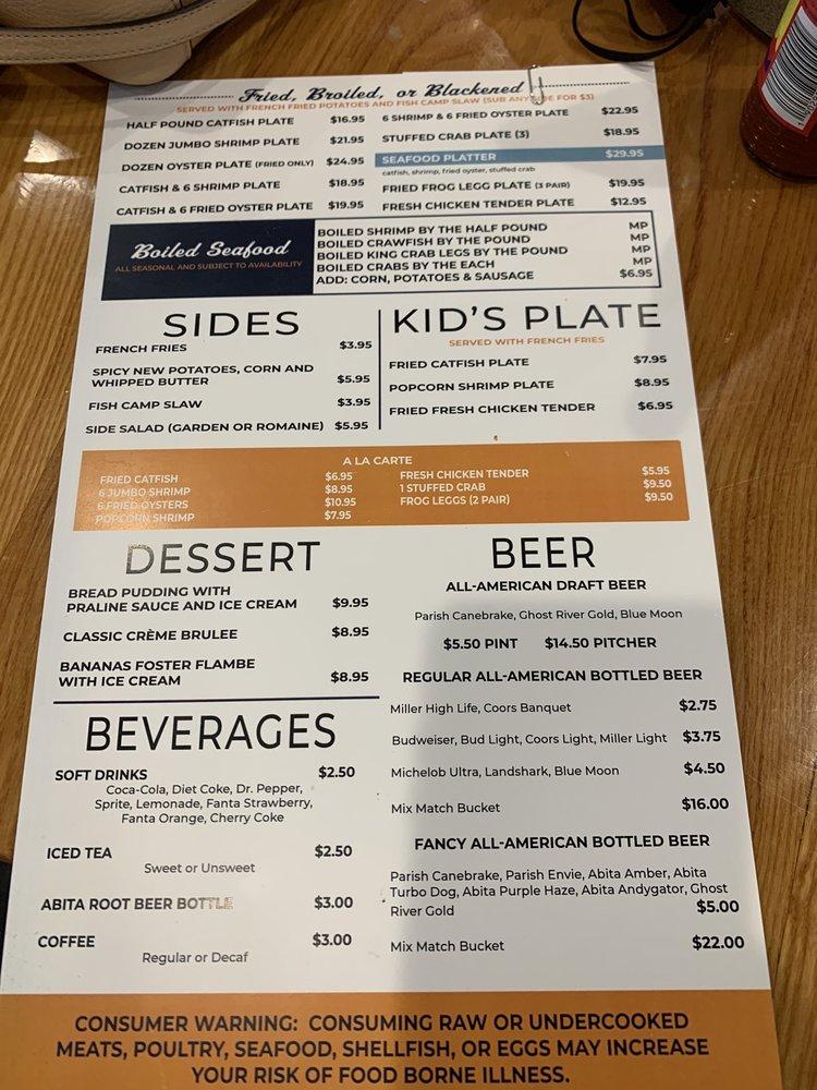 Menu at The Parish Oyster Bar & Restaurant, Hernando