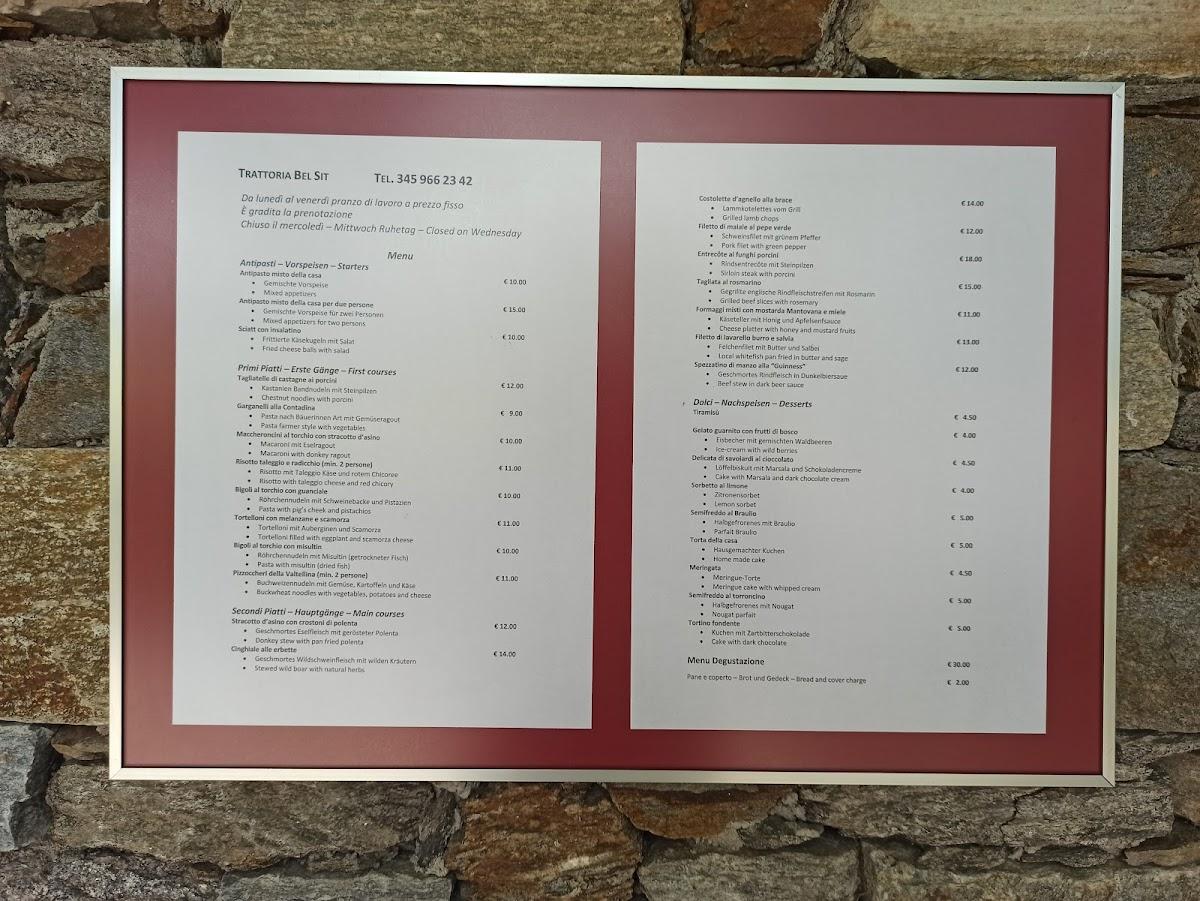 Menu at Trattoria Bel Sit restaurant, Colico Piano