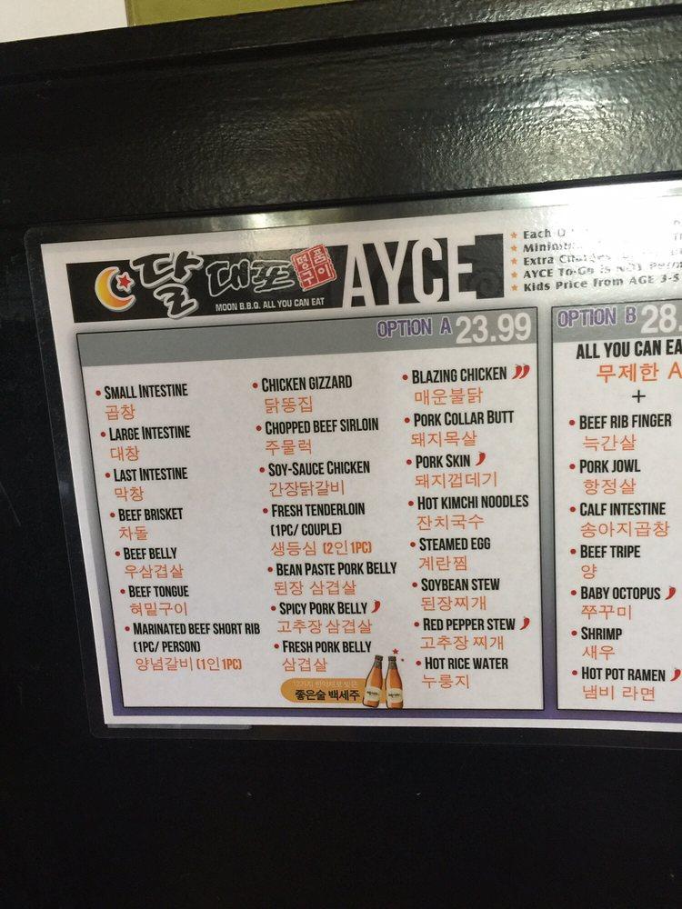 Menu at moon bbq, Gardena