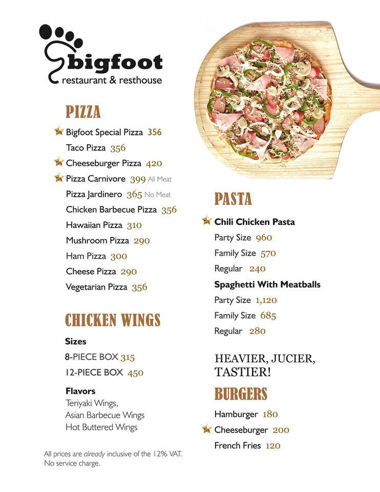 Menu at Bigfoot Restaurant & Rest House, San Antonio