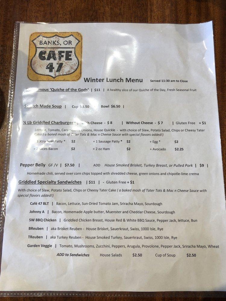 Menu at Café 47 BBQ, Banks