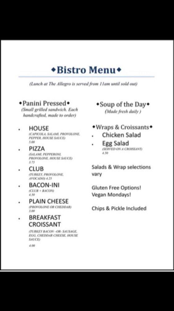 Menu at Ferroni’s Allegro Cafe & Bistro, Middlefield