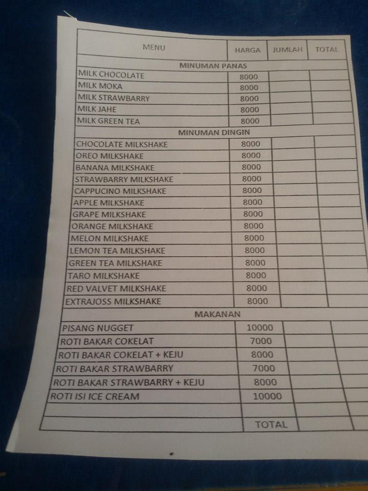 Menu at Kedai Moo cafe, Balangnipa