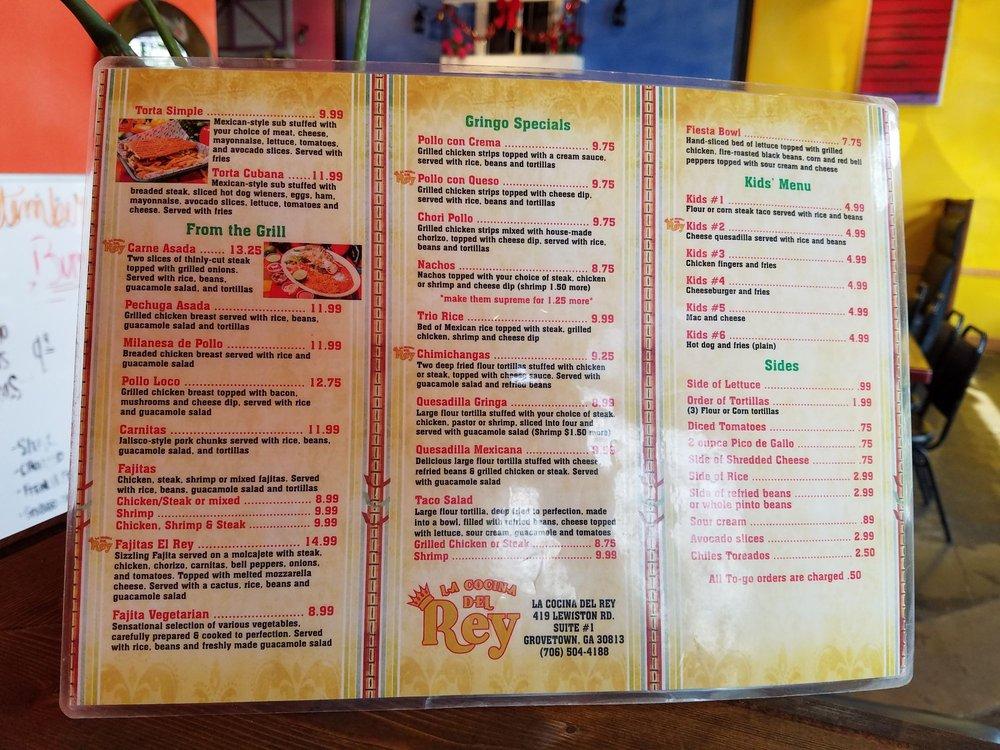 Menu at La Cocina Del REY restaurant, Grovetown