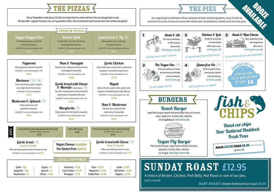 Menu at The Pig on the Beach restaurant, Bideford
