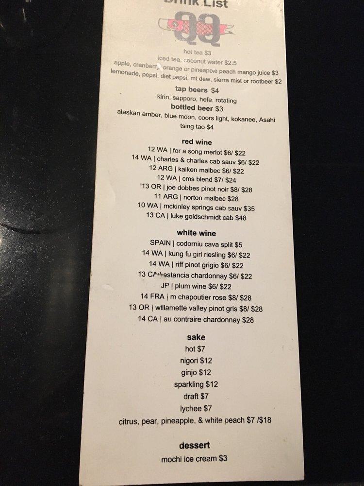 Menu at QQ Sushi & Kitchen restaurant, Spokane