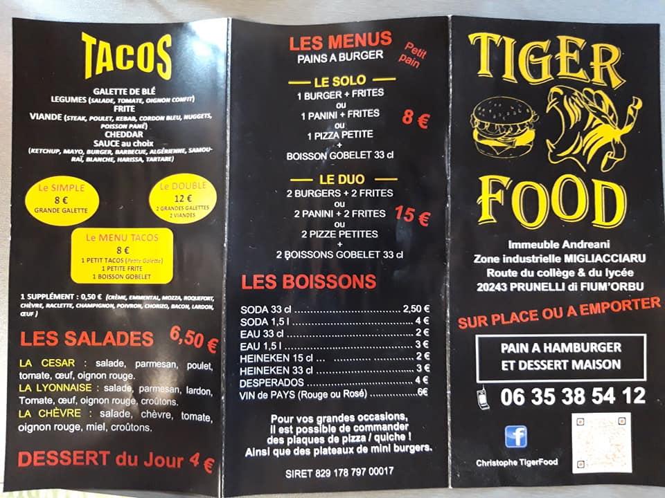 Menu at TIGER FOOD restaurant, Prunelli-di-Fiumorbo, 20243 Prunelli
