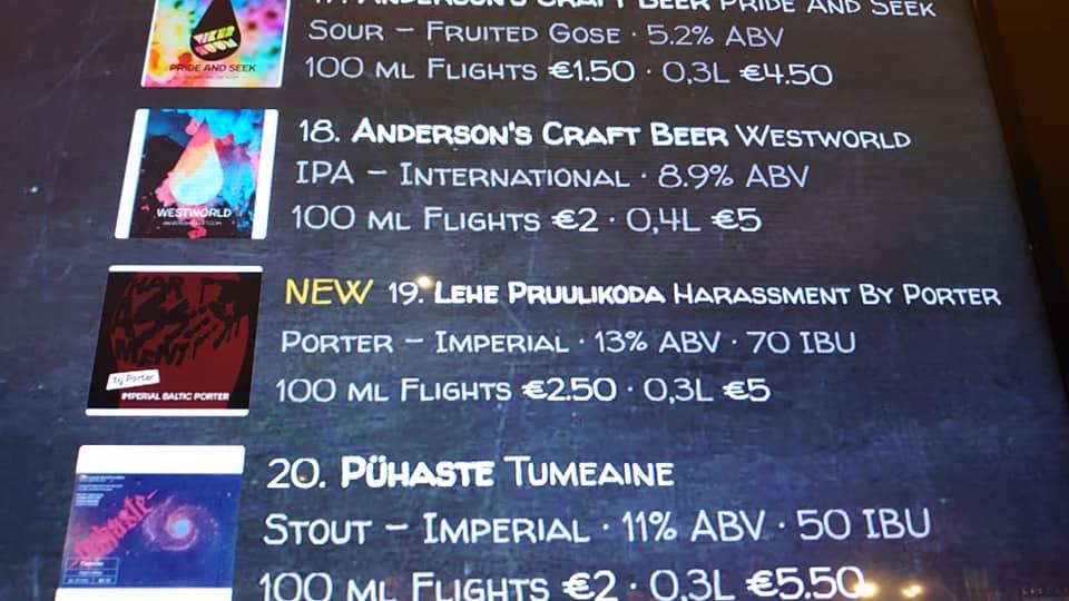 Menu at Uba ja Humal pub & bar, Tallinn