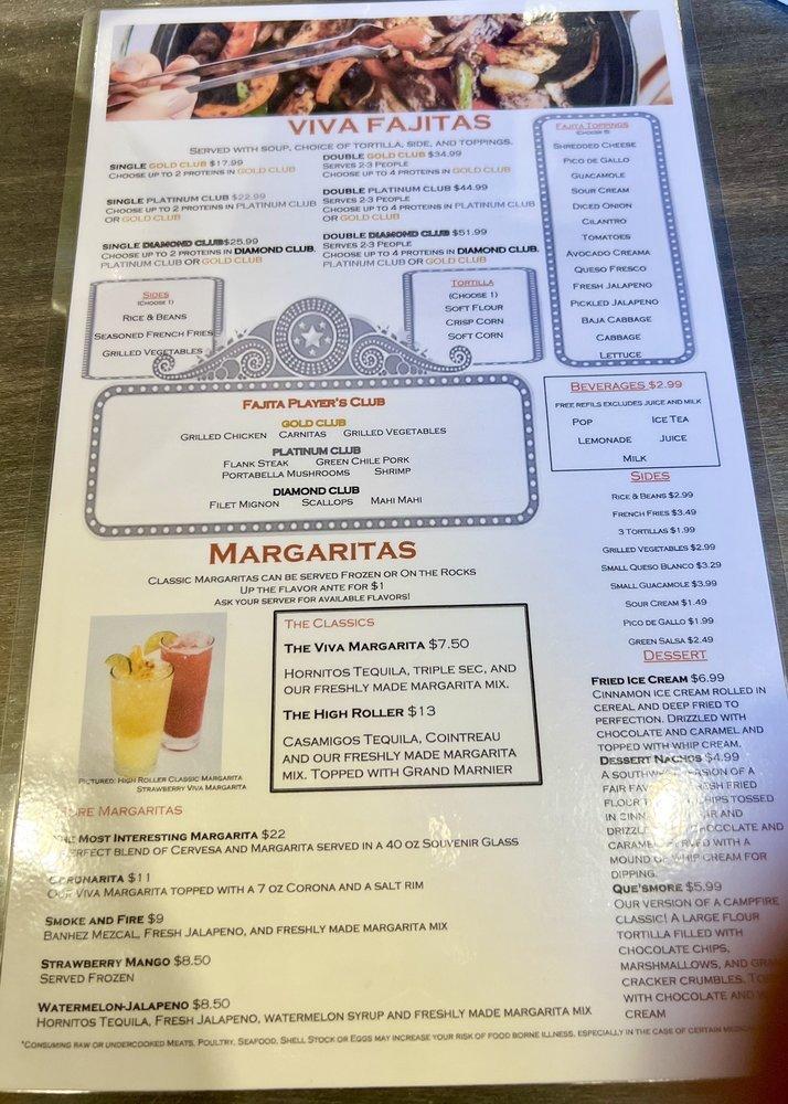 Menu at Viva Fajita restaurant, Portage