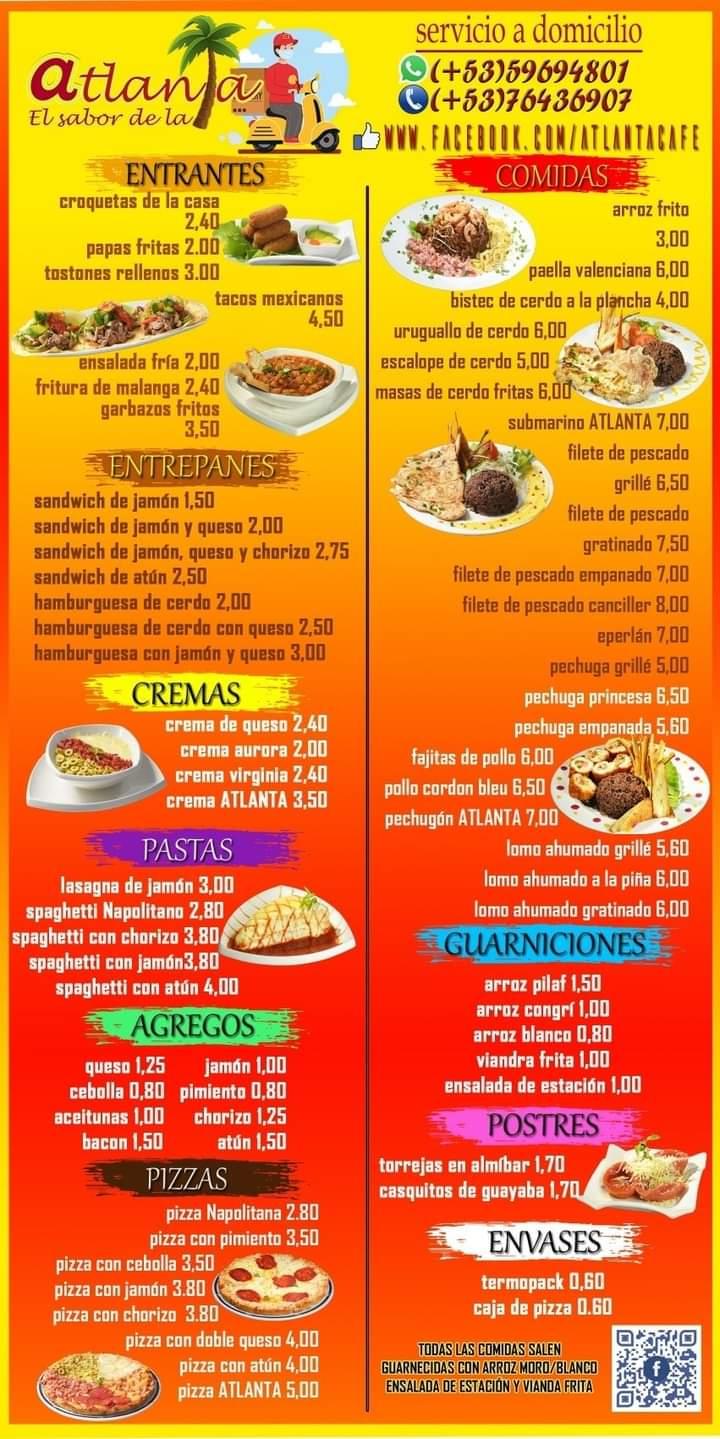 Menu at ATLANTA restaurant, Havana