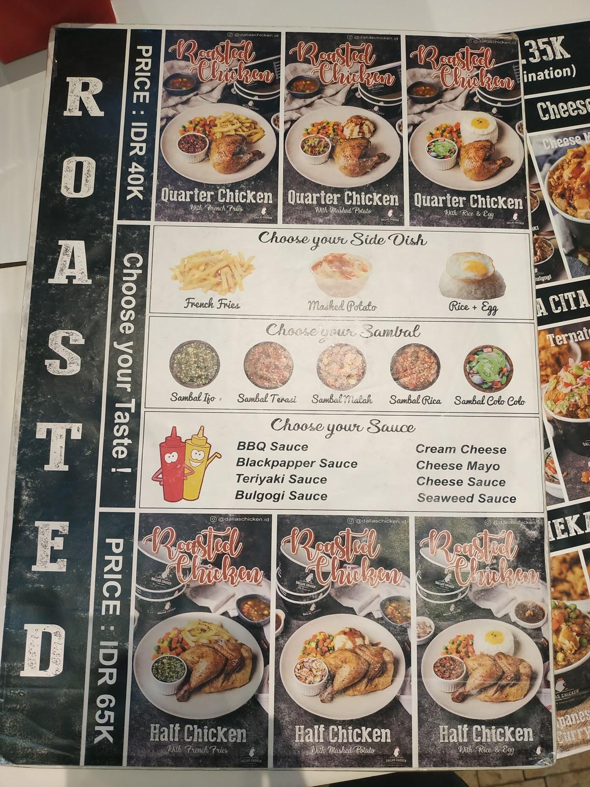 Menu at Dallas Chicken restaurant, West Jakarta