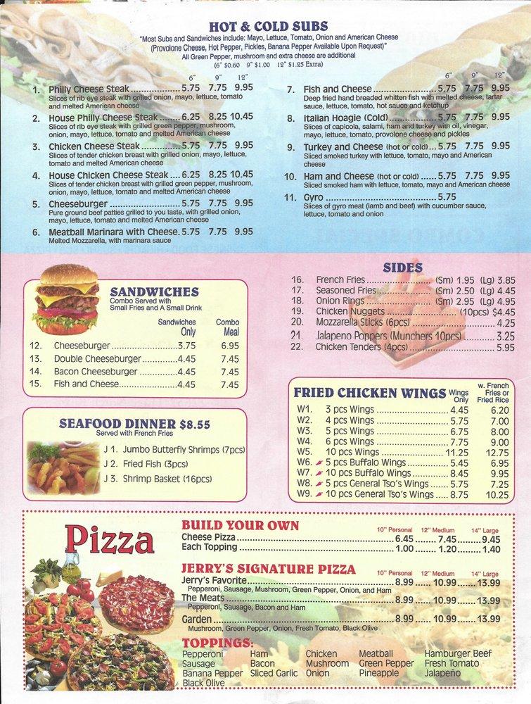 Menu at Jerry's Bistro pizzeria, Lexington Park
