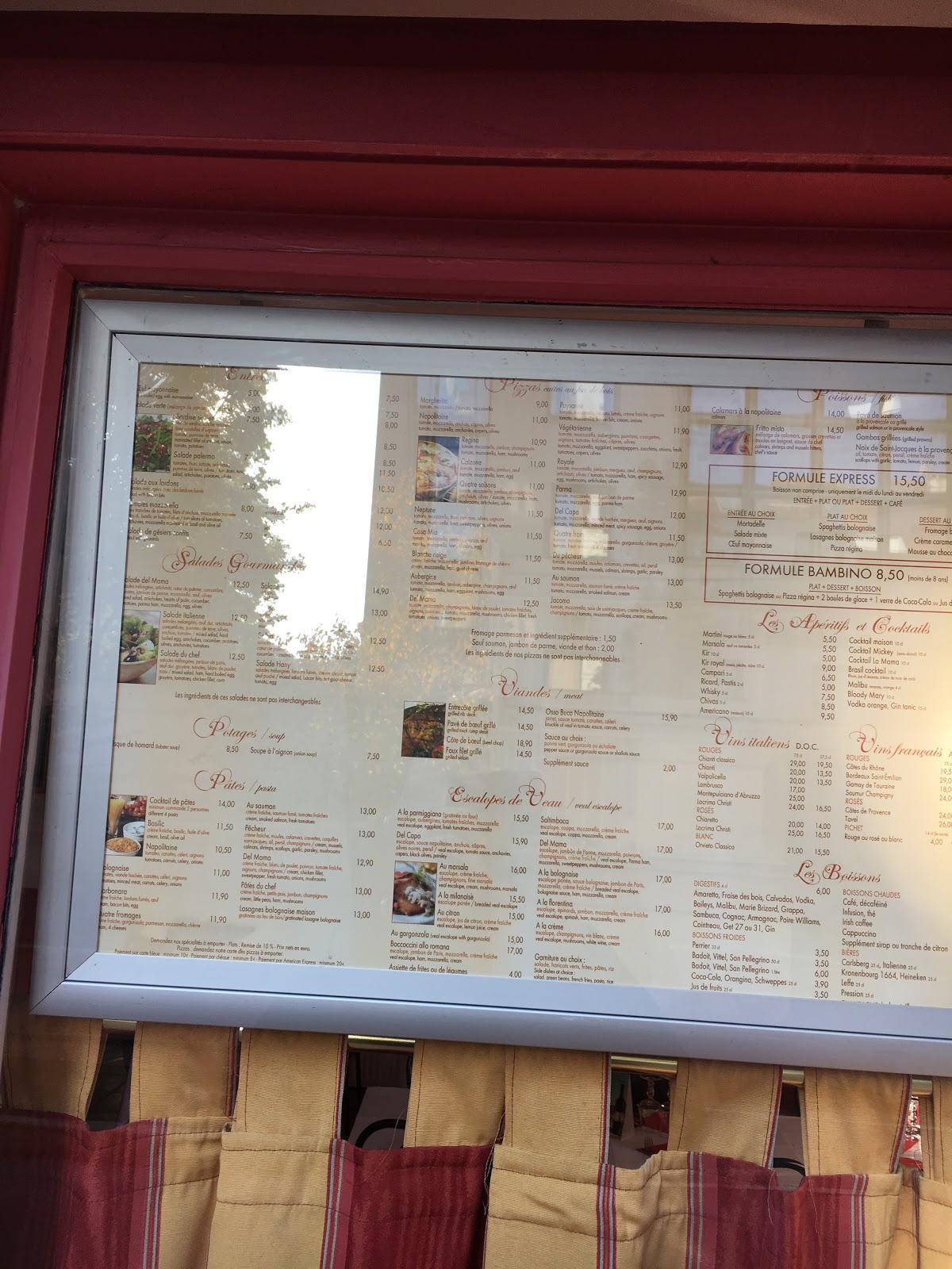 Carta del restaurante La Mama, Suresnes