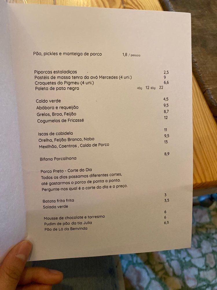 Menu em Pigmeu - Campo de Ourique - Lisboa restaurante, Lisboa