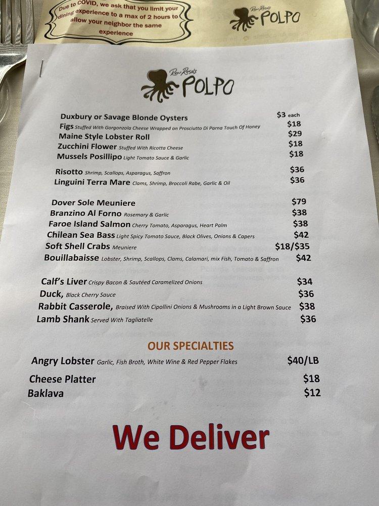 Menu at Polpo Restaurant & Saloon, Greenwich, 554 Old Post Rd #3