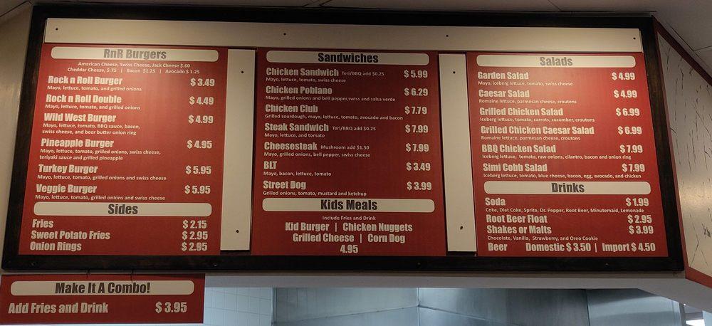 Menu at Rock n Roll Cafe, Simi Valley
