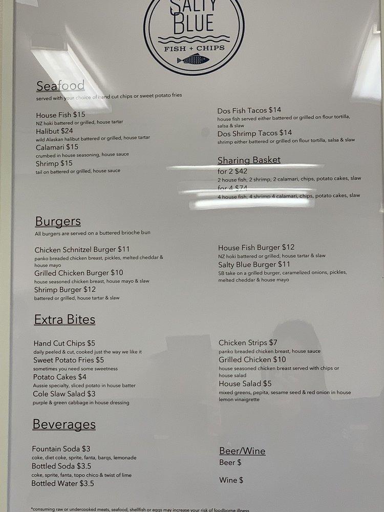 Menu at Salty Blue restaurant, Renton