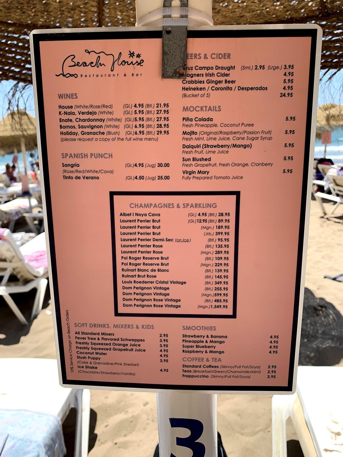 Menu at The Beach House Restaurant Marbella, Marbella