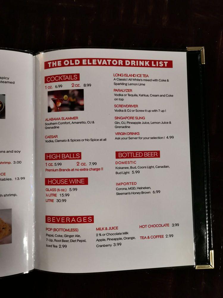 Menu at The Old Elevator restaurant, Fernie