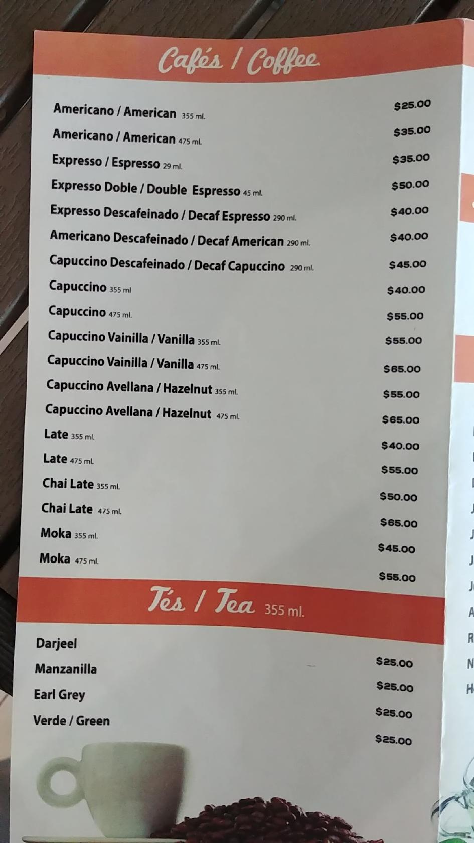 Carta de Cafe Veneto, Nuevo Vallarta