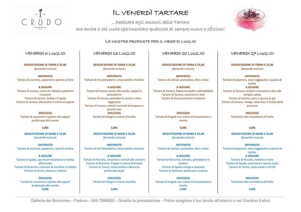 Menu at Crudo restaurant, Padua