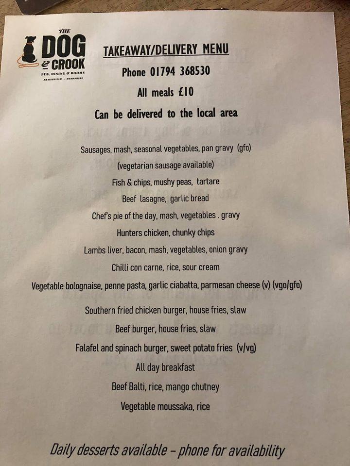 Menu at The Dog & Crook (Public House), Romsey