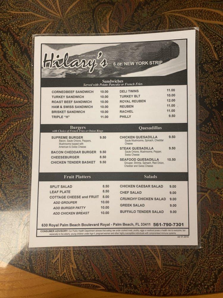 Menu at Hilary's Restaurant and Royal Deli, Royal Palm Beach