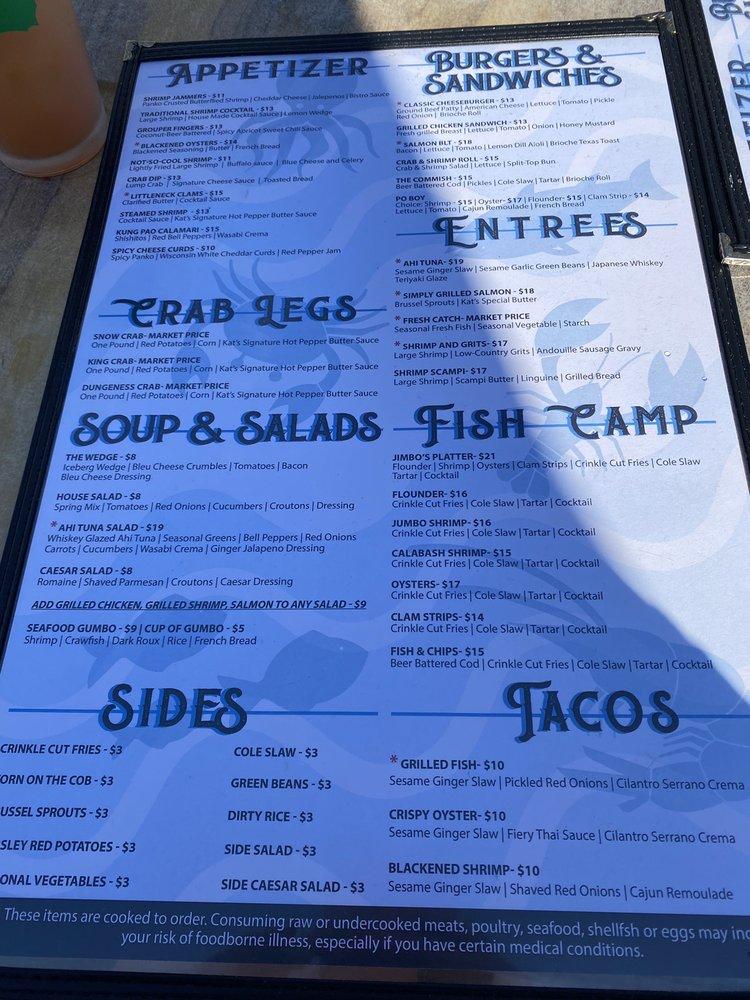 Menu at Kat's Seafood Kitchen restaurant, Cornelius